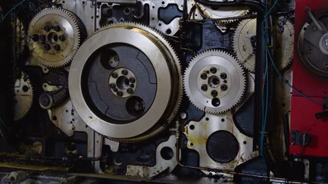 A fragment of the engine. Large cog whee... | Stock Video | Pond5