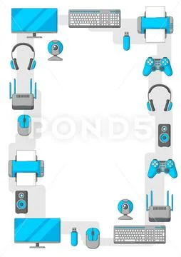 Frame with computer equipment. Gaming technology and work devices ...
