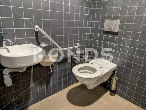 France, 1 July 2024: Public restroom with accessible facilities ...