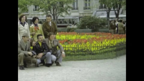 France 1977, 70s Paris: Tourist Group Po... | Stock Video | Pond5