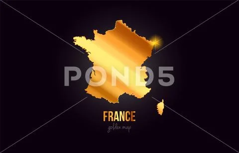 France country border map in gold golden metal color design: Graphic ...