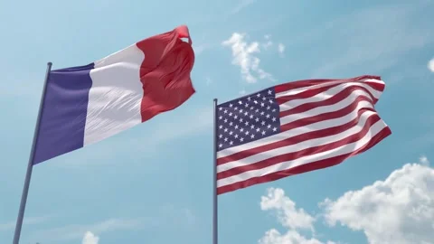 France flag and the USA flag on a flagpo... | Stock Video | Pond5