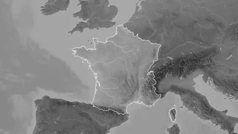 France map - glide. Border. Grayscale. | Stock Video | Pond5