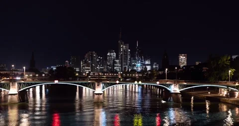 Frankfurt skyline at night. Hyper lapse ... | Stock Video | Pond5