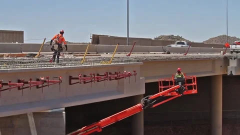 Freeway bridge under lane addition const... | Stock Video | Pond5