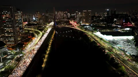 Freeway Traffic At Night City In Sao Pau... | Stock Video | Pond5