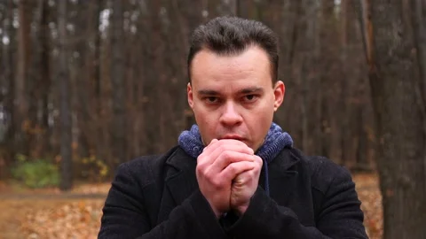 Freezing Cold Man Trying To Keep Warm By... | Stock Video | Pond5
