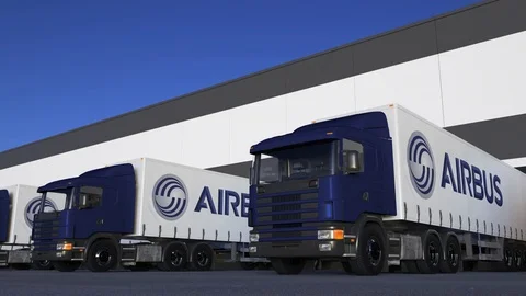 Freight semi trucks with Airbus logo loa... | Stock Video | Pond5