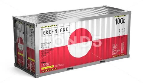 Freight shipping container with national flag of Greenland on white ...