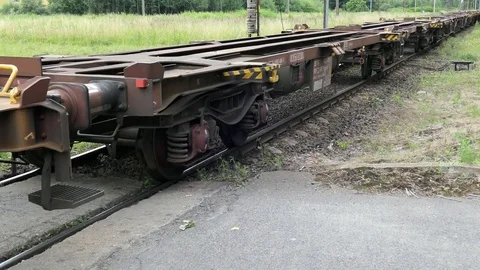 Freight Train Empty Cars On Railway | Stock Video | Pond5