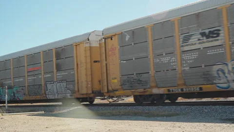 Freight train of enclosed autorack rail ... | Stock Video | Pond5