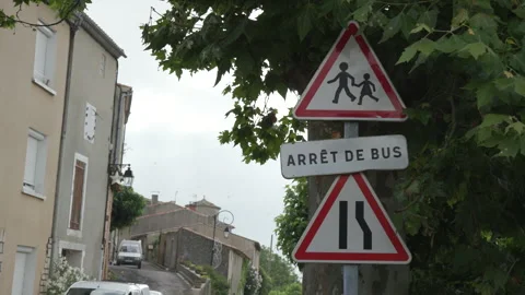 A French bus stop sign in a small town i... | Stock Video | Pond5