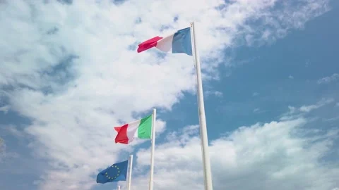 French EU Italian flags waving in the wi... | Stock Video | Pond5