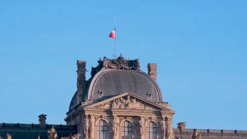 French flag floating over the famous Lou... | Stock Video | Pond5