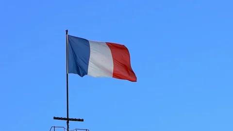 French flag waving in the wind on flagpo... | Stock Video | Pond5