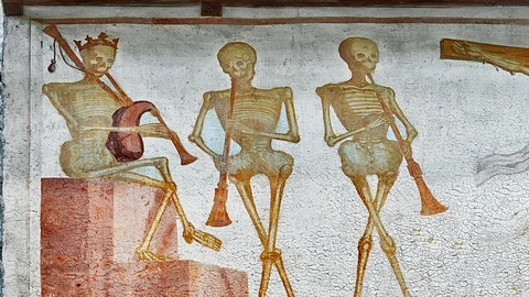 fresco mural the Dance of Death on the e... | Stock Video | Pond5