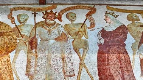 fresco mural the Dance of Death on the e... | Stock Video | Pond5