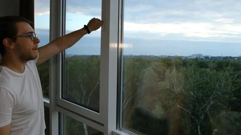 Fresh Air From Window. Side View Of Man ... | Stock Video | Pond5