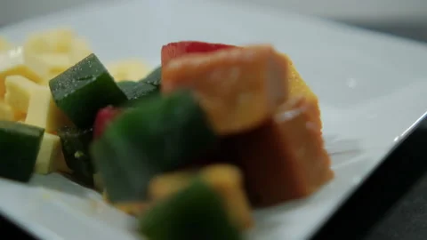 Fresh diced fruit paste and cheddar chee... | Stock Video | Pond5