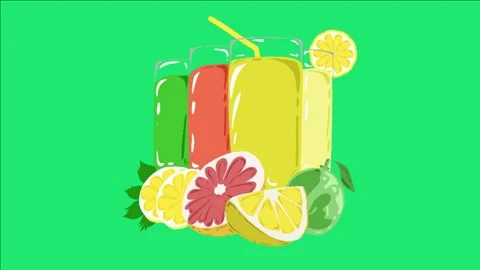 Fresh fruit juice animation with green s... | Stock Video | Pond5