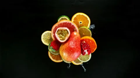 Fresh fruit with water splash, slow moti... | Stock Video | Pond5
