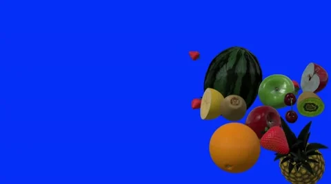 Fresh Fruits Falling on a Blue Backgroun... | Stock Video | Pond5