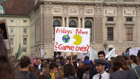 Fridays for future signs being held up a... | Stock Video | Pond5