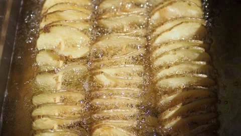 fried chips potatoes frying in boiling h... | Stock Video | Pond5