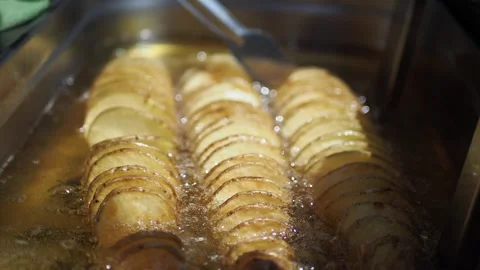 fried chips potatoes frying in boiling h... | Stock Video | Pond5