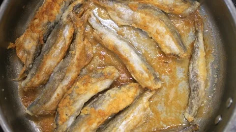 Fried Fish In Pan. Fish Frying In Oil. R... | Stock Video | Pond5