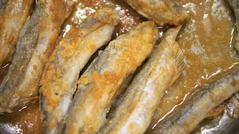 Fried Fish In Pan. Fish Frying In Oil. R... | Stock Video | Pond5