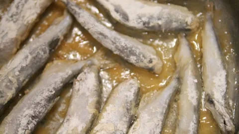 Fried Fish In Pan. Fish Frying In Oil. R... | Stock Video | Pond5
