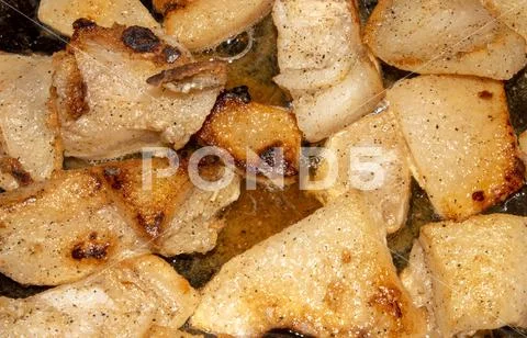 Fried pork fat background top view.Homemade pork rinds made from lard ...