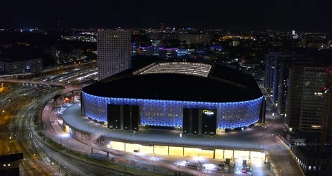 Friends arena lit in blue at night in St... | Stock Video | Pond5