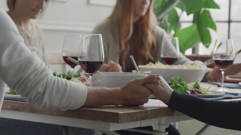 Friends at Dinner in a Loft Grabbing Han... | Stock Video | Pond5