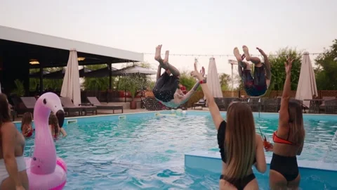 Friends have pool party dancing in priva... | Stock Video | Pond5