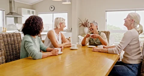Friends, talking and visit with a senior... | Stock Video | Pond5