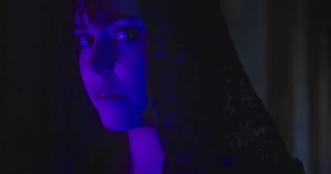 Frightening Psycho Woman In Dim Purple L... | Stock Video | Pond5