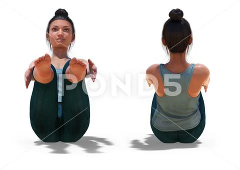 Front and Back Poses of a virtual Woman in Yoga Half Boat Pose: Graphic ...