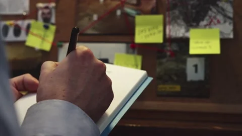 In front of the evidence board, the dete... | Stock Video | Pond5