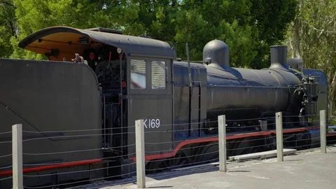 The front of of an old steam train in a ... | Stock Video | Pond5