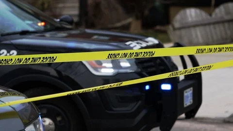 Front of a police car at a crime scene w... | Stock Video | Pond5