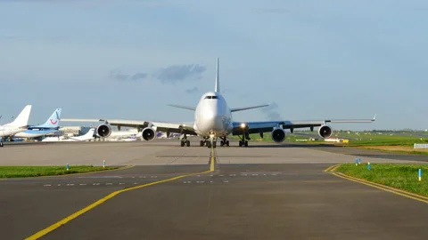 Front View of a Big Boeing 747 Jumbo Jet... | Stock Video | Pond5