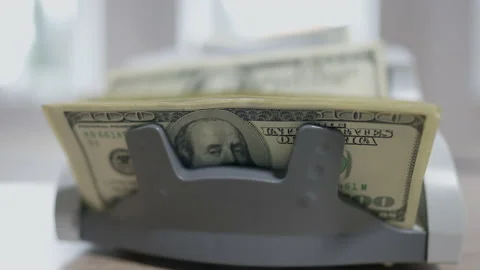 Front view cash counting in device as ma... | Stock Video | Pond5
