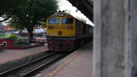 Front view of diesel locomotive train at... | Stock Video | Pond5