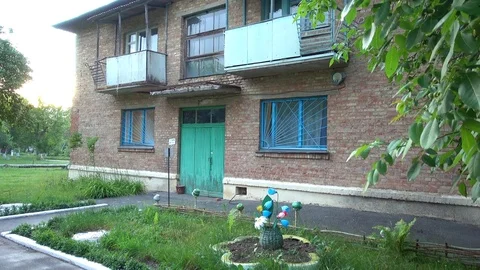 Front view of the the hostel building in... | Stock Video | Pond5