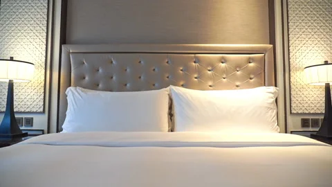 Front View of King Size Bed in Boutique ... | Stock Video | Pond5