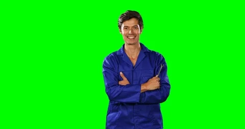 Front view of mechanic with green screen | Stock Video | Pond5
