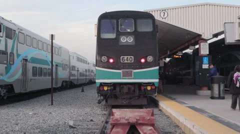 Front view of Metrolink Amtrak train lea... | Stock Video | Pond5