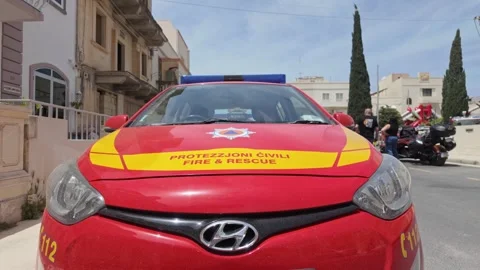 Front view of a red fire and rescue vehi... | Stock Video | Pond5